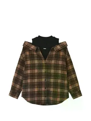 MUSIUM DIV. Checked Cold-shoulder Shirt - Brown