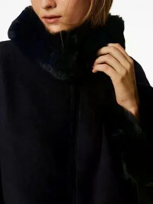 TWINSET Wool Poncho With Synthetic Fur
