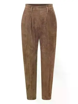 Brunello Cucinelli Pleated Suede Trousers - Brown