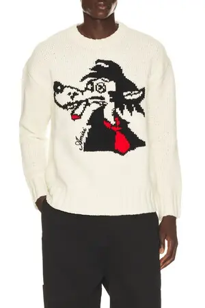 Amiri Smoking Wolf Sweater In White - Alabaster