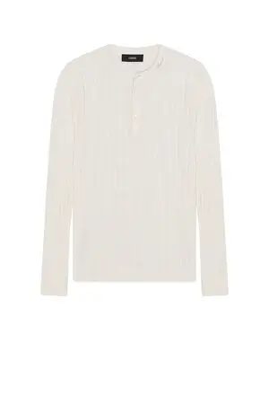 Amiri Script Knit Henley In White - Alabaster