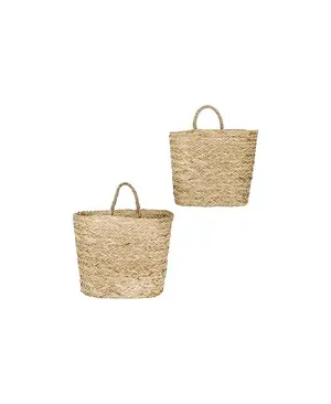 OLIVE GROVE Handwoven Seagrass Wall Mount Baskets With Handles, Set Of 2 - Natural