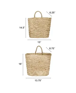 OLIVE GROVE Handwoven Seagrass Wall Mount Baskets With Handles, Set Of 2