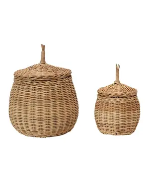 OLIVE GROVE Hand-woven Wicker Basket Storage With Lids, Set Of 2 - Natural