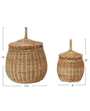OLIVE GROVE Hand-woven Wicker Basket Storage With Lids, Set Of 2