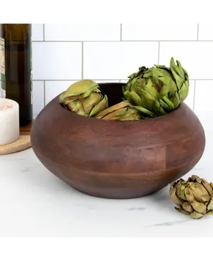 OLIVE GROVE Modern Round Wood Bowl - Brown