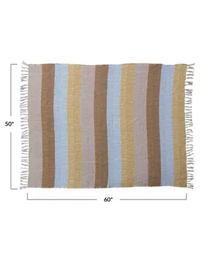 OLIVE GROVE Woven Reclaimed Cotton Blend Throw With Stripes And Fringe