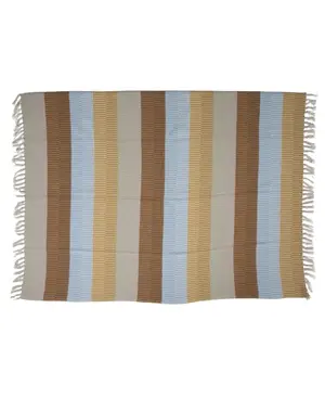 OLIVE GROVE Woven Reclaimed Cotton Blend Throw With Stripes And Fringe