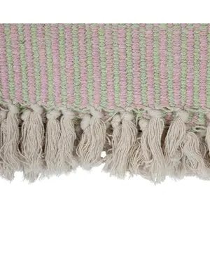 OLIVE GROVE Woven Reclaimed Cotton Blend Throw With Stripes And Fringe