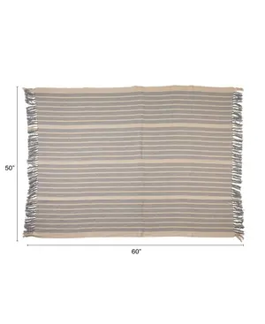 OLIVE GROVE Woven Cotton Blend Throw With Stripes And Fringe