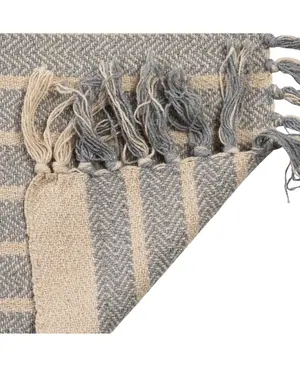 OLIVE GROVE Woven Cotton Blend Throw With Stripes And Fringe
