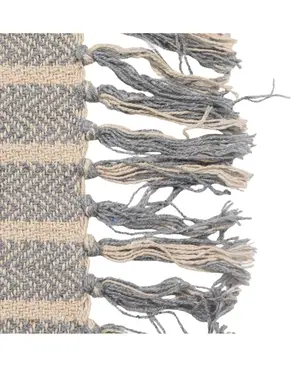 OLIVE GROVE Woven Cotton Blend Throw With Stripes And Fringe