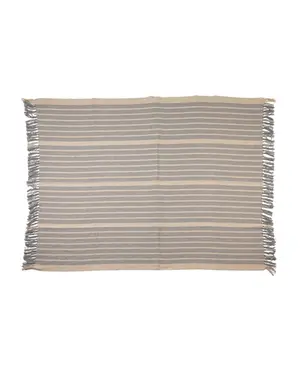 OLIVE GROVE Woven Cotton Blend Throw With Stripes And Fringe