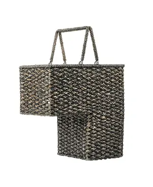 OLIVE GROVE Woven Bankuan And Rattan Stair Basket With Handles - Black