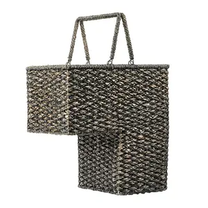 OLIVE GROVE Woven Bankuan And Rattan Stair Basket With Handles - Black
