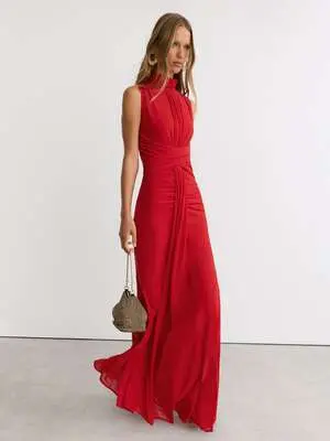 REISS Starla Petite Sheer Ruched Sleeveless Maxi Dress