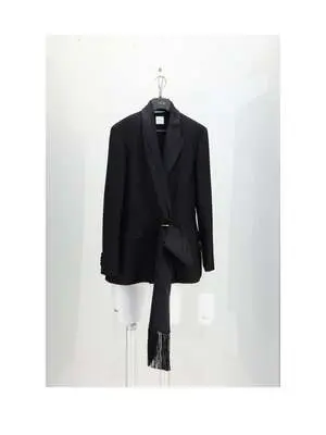 Dior CHRISTIAN DIOR Black Jewel Detail Fringe Accent Blazer Black