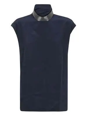 Brunello Cucinelli BRUNELLO CUCINELLI Embellished Collar Sleeveless Blouse Multicolor