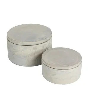 OLIVE GROVE Round Decorative Cement Storage With Lids, Set Of 2