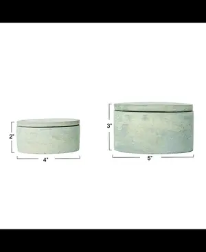 OLIVE GROVE Round Decorative Cement Storage With Lids, Set Of 2