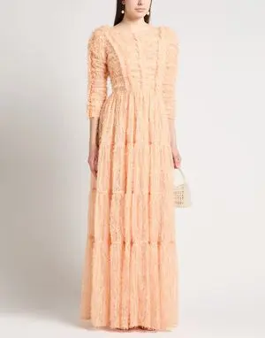 Elisabetta Franchi Maxi Dress Apricot Size Polyester, Polyamide