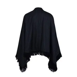 AYA DESIGN Fringed Pinstripe Tailored Poncho