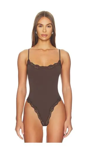 SKIMS Fits Everybody Lace Cami Bodysuit In Brown