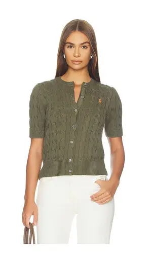 Polo Ralph Lauren Short Sleeve Crew Neck Cardigan In Olive