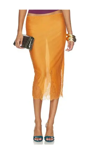 Ronny Kobo Julian Skirt In Tangerine - Citron