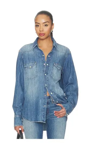 Eterne Ellis Denim Shirt In Blue - Medium Indigo