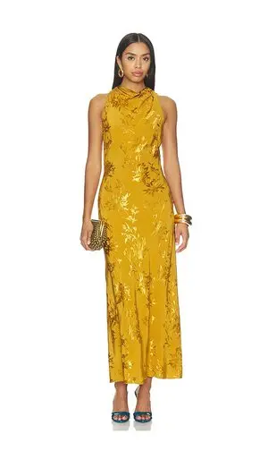 Hemant & Nandita Cowl Midi Dress In Yellow - Gold
