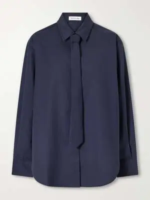 THE FRANKIE SHOP Peri Tie-detailed Oversized Georgette Shirt - Navy