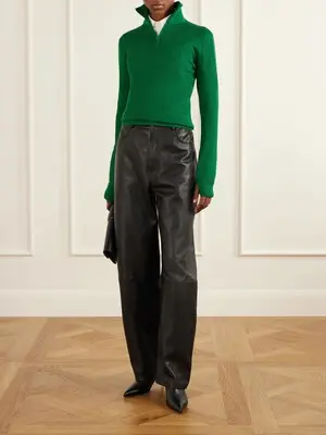 THE FRANKIE SHOP Ribbed Half-zip Wool And Silk-blend Sweater - Green
