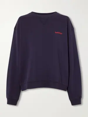 FRAME Logo-embroidered Cotton-jersey Sweatshirt - Blue