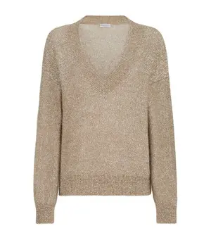 Brunello Cucinelli Sparkling V-neck Sweater - Brown