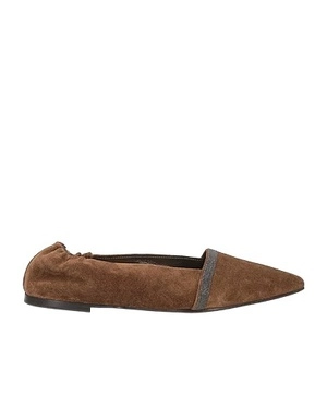 Brunello Cucinelli Square Toe Suede Ballet Flats - Brown