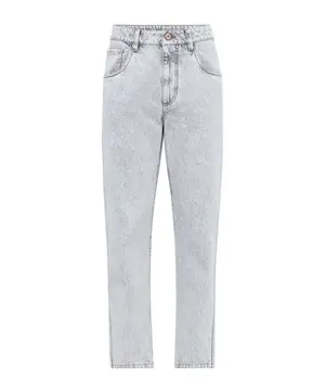 Brunello Cucinelli Logo Patch Straight Leg Jeans - Light Gray