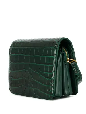 Balenciaga Logo Plaque Crocodile Effect Crossbody Bag
