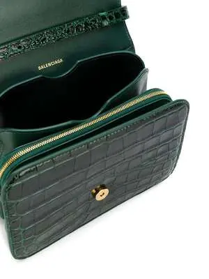 Balenciaga Logo Plaque Crocodile Effect Crossbody Bag