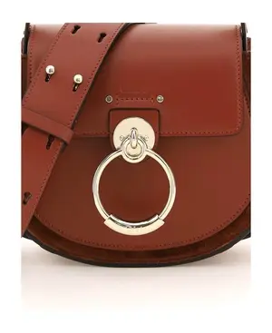 Chloé Tess Logo Embossed Ring Embellished Shoulder Bag - Brown