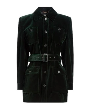Saint Laurent Velvet Long-sleeve Blazer With Belt