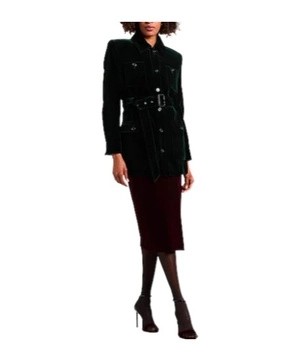 Saint Laurent Velvet Long-sleeve Blazer With Belt