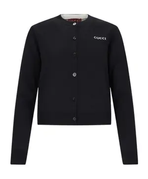 Gucci Logo Intarsia-knit Cardigan - Black