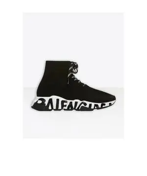 Balenciaga Speed Lace Up Graffiti Sneakers - Black