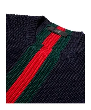 Gucci Fine Rib Sweater With Web - Dark Blue