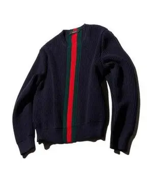 Gucci Fine Rib Wool Sweater With Web Detail - Dark Blue