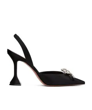 Amina Muaddi Satin High Heels - Black