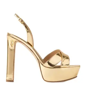 Jennifer Chamandi Metallic Leather Platform Slingback Sandals - No