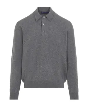 Ralph Lauren Long-sleeve Knitted Polo Shirt - Medium Grey