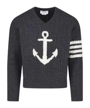 Thom Browne Anchor Intarsia Knitted Sweater - Dark Grey